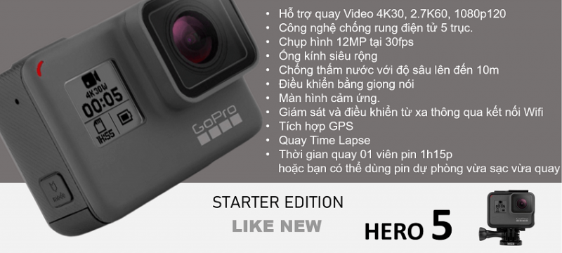 Gopro 5 cũ - like new - Bảo hành 6 tháng - Giá rẻ - Chính hãng